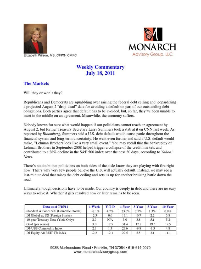 The Monarch Report 7-18-11 | PDF | Securities (Finance) | S&P 500 Index