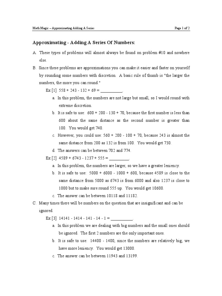 Approximating Series Addition Tips | PDF