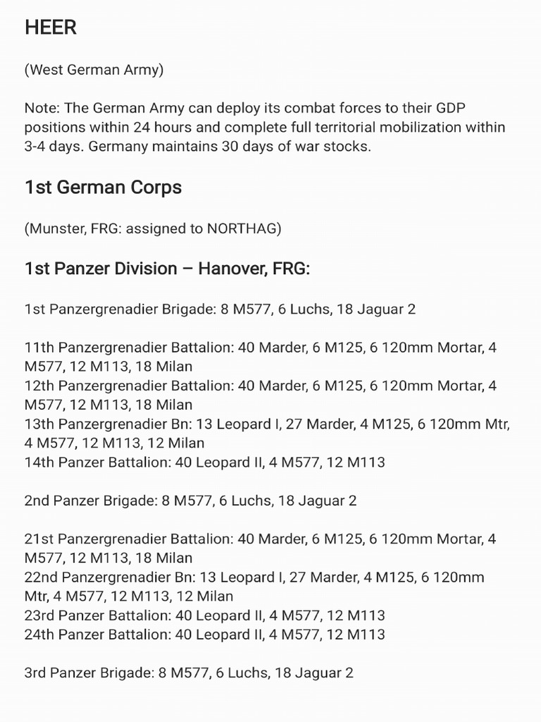 Bundeswehr OOB 1989 | PDF