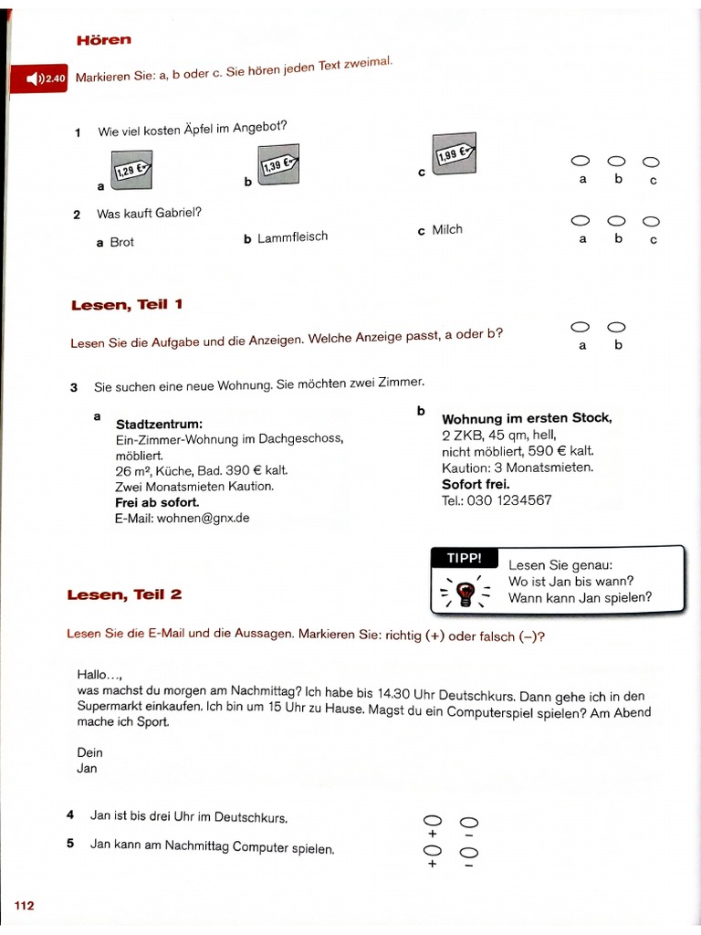 Prüfung A1.1 - Telc A1.1 | PDF