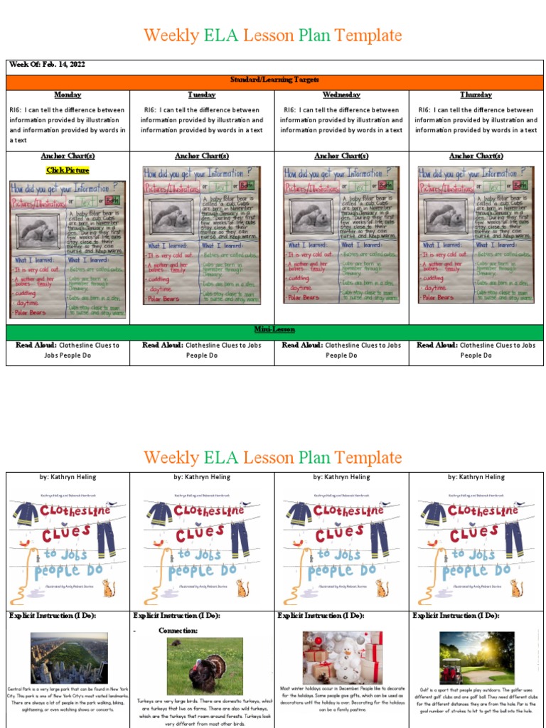 Week of 2-14 Ela Lesson Plans | PDF | Lesson Plan | Illustration