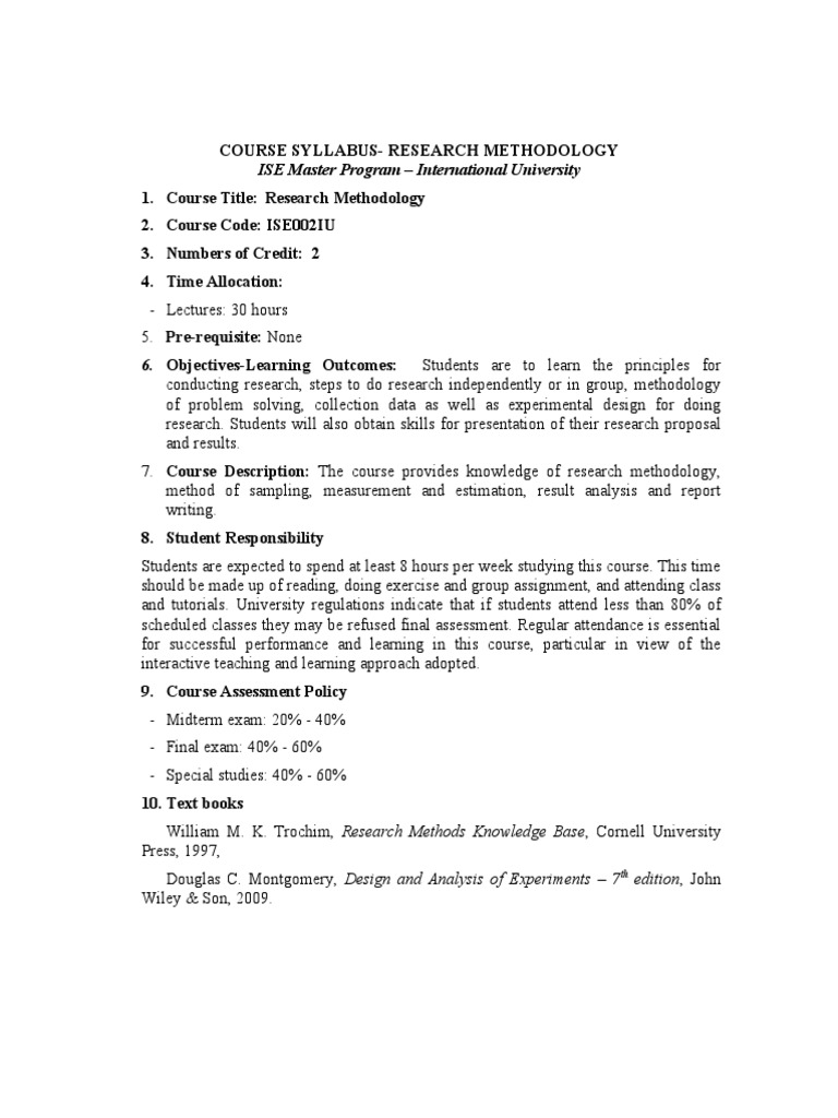 Research Methodology: A Comprehensive Course Syllabus Outlining the ...