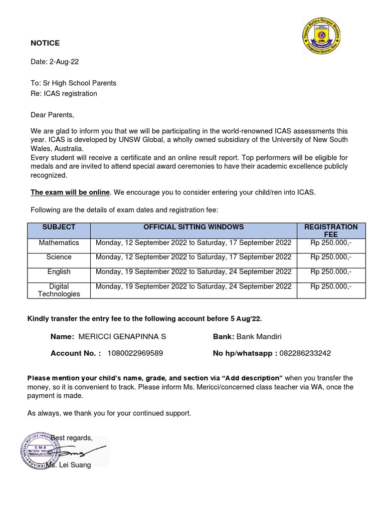 ICAS Exam Registration Details 2022 | PDF