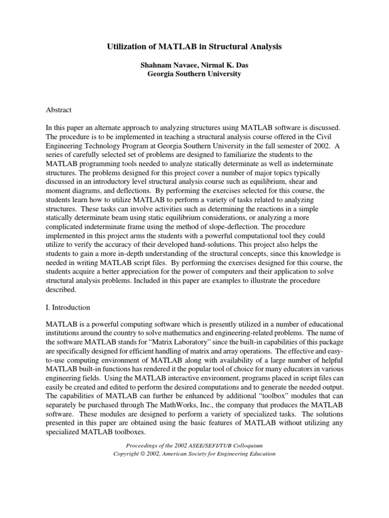 Utilization of MATLAB in Structural Analysis | PDF