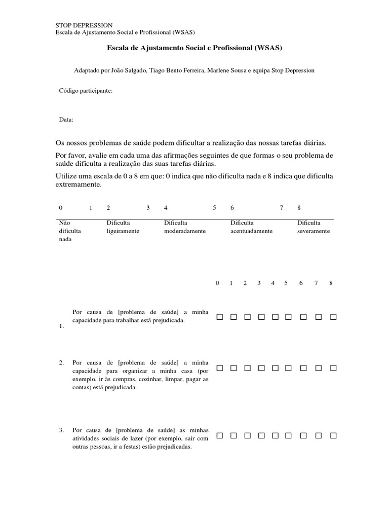 Escala de Ajustamento Social WSAS | PDF