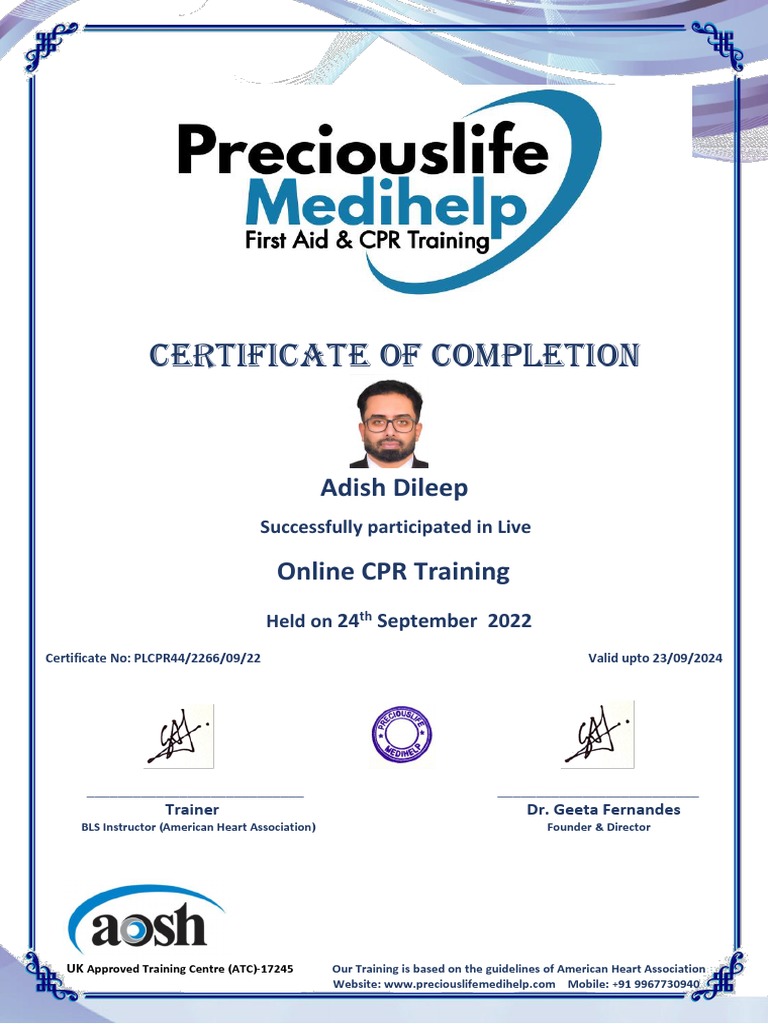 Adish CPR 44.0 Certificate | PDF