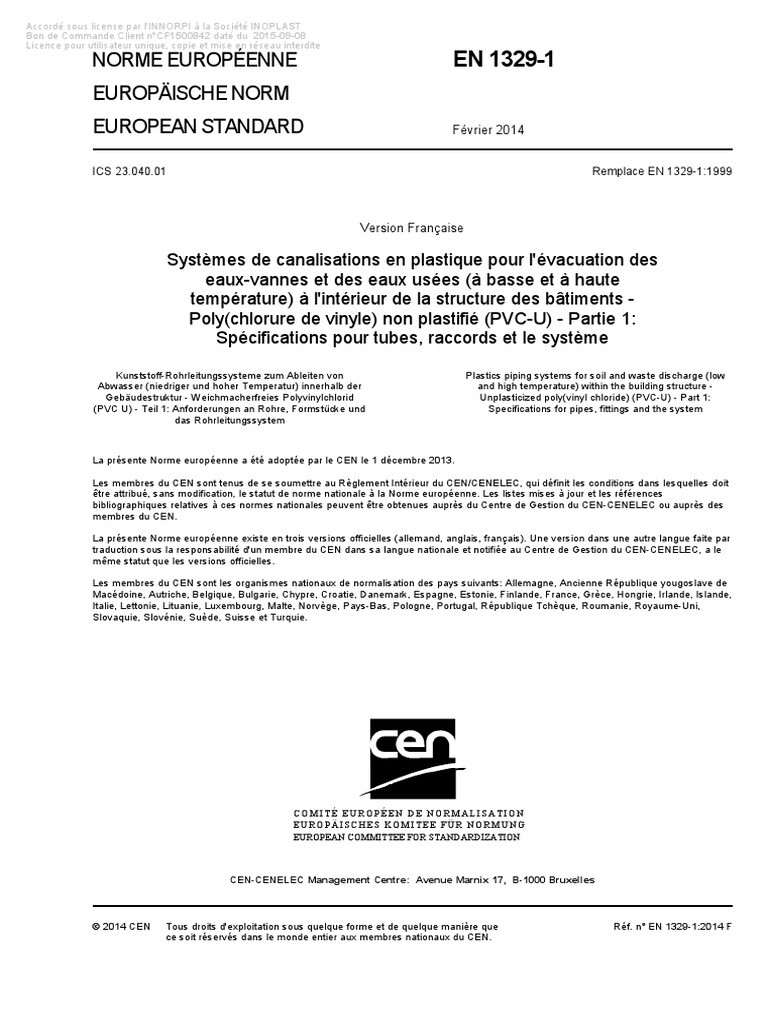 En 1329-1 2014 PVC Evacuation Eu Ev | PDF | Maison et jardin ...