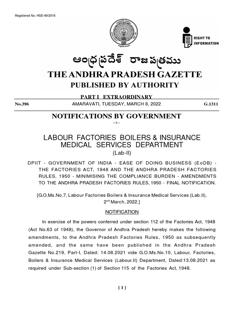 Andhra Pradesh Factories Rules Update | PDF | Finance & Money Management