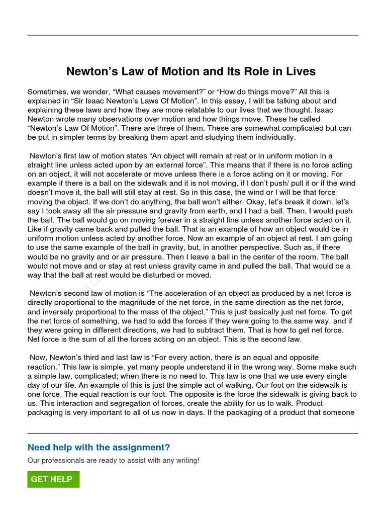 Newtons Law of Motion and Its Role in Lives | Download Free PDF | Force | Newton's Laws Of Motion