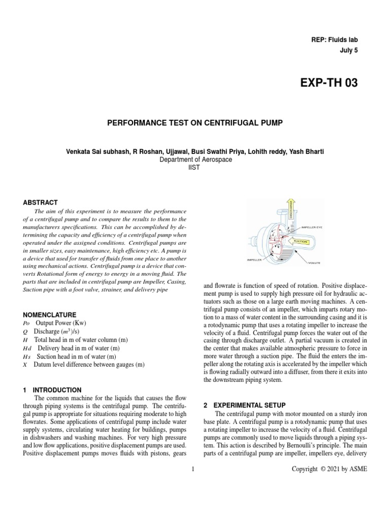 Performance Test On Centrifugal Pump | PDF | Pump | Continuum Mechanics