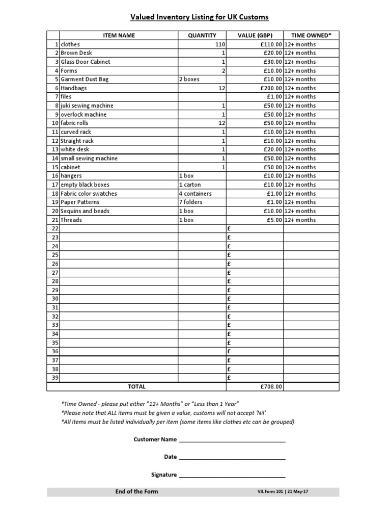 SAMPLE - VIL Form 101 | PDF | Clothing | Sewing