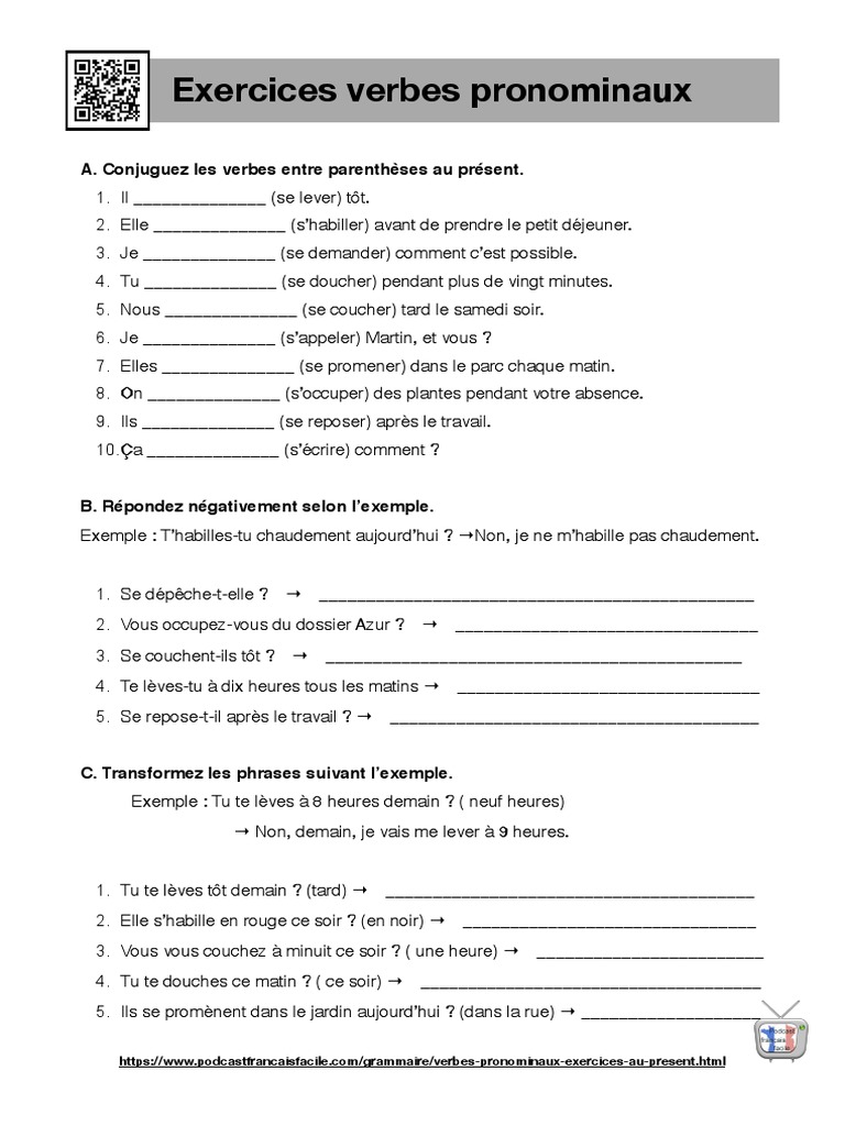 Exercices Verbes Pronominaux Present1 | PDF | Échecs | Théorie (échecs)