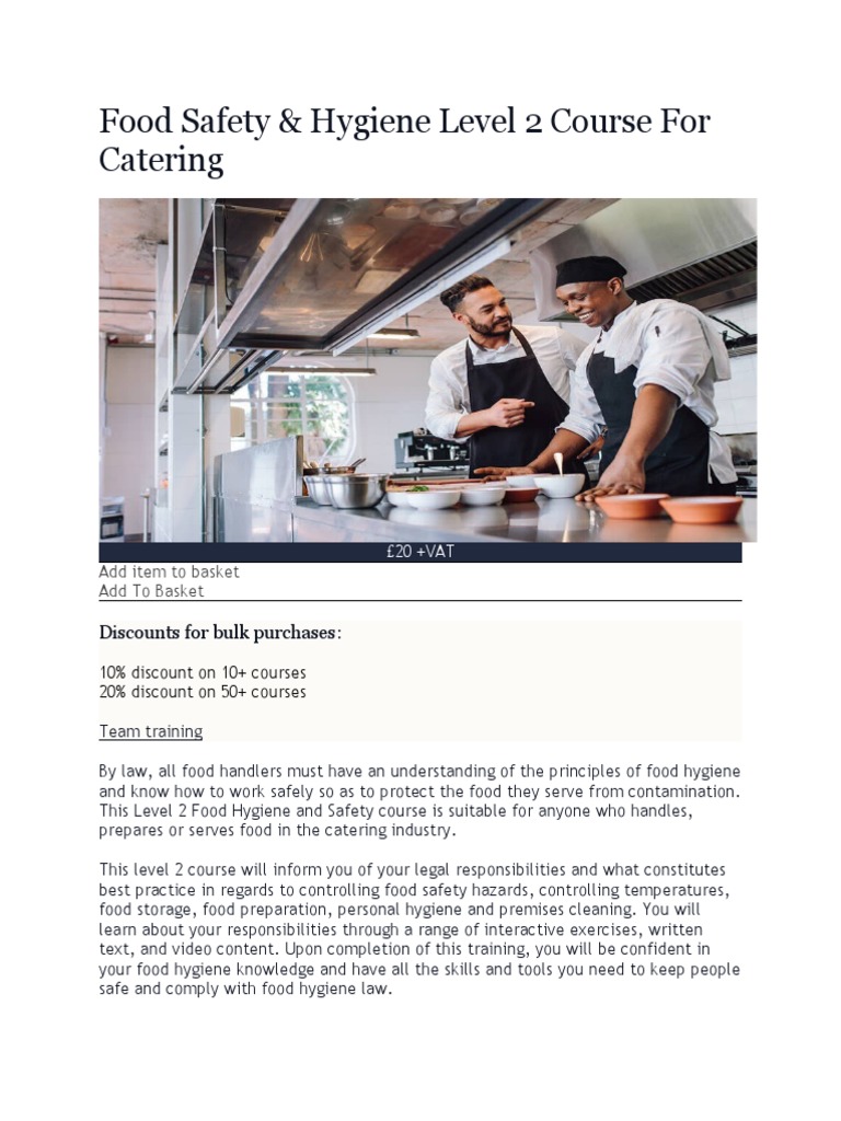 Level 2 Food Hygiene and Safety Course for Catering Staff | PDF | Food ...
