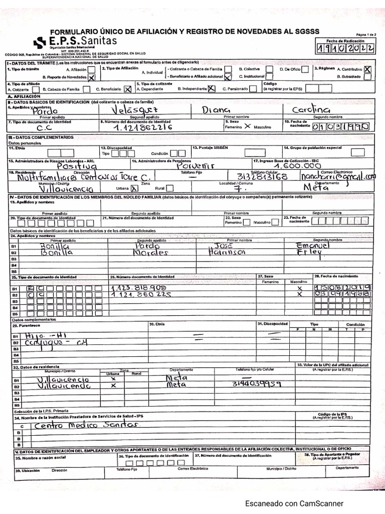 Formulario - EPS Sanitas | PDF