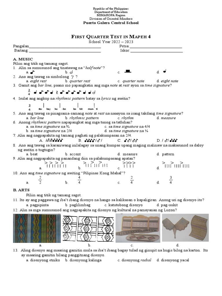 PT - MAPEH-4 Q1 With TOS | PDF