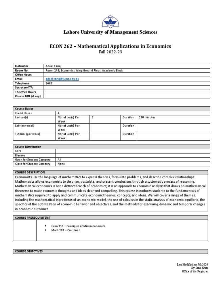 Econ 262 Outline Pdf Derivative Matrix Mathematics
