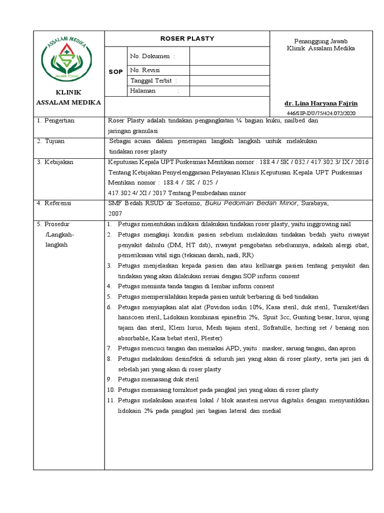 Prosedur Tindakan Roser Plasty | PDF