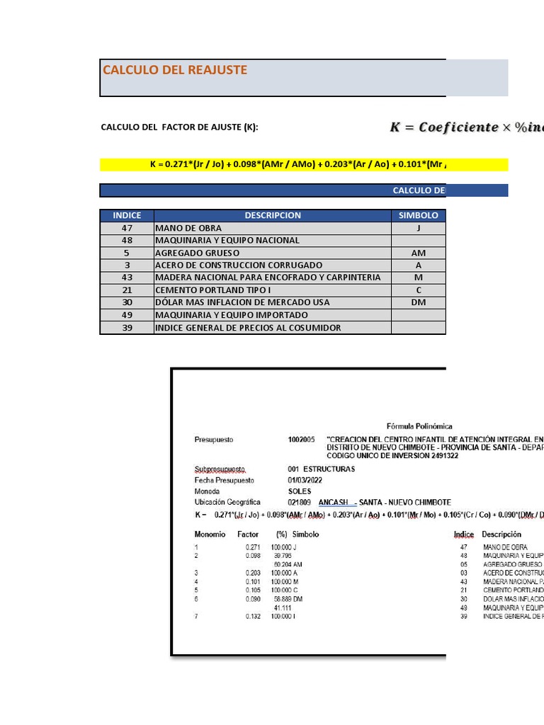 Calculo de Reajuste de Precios | PDF