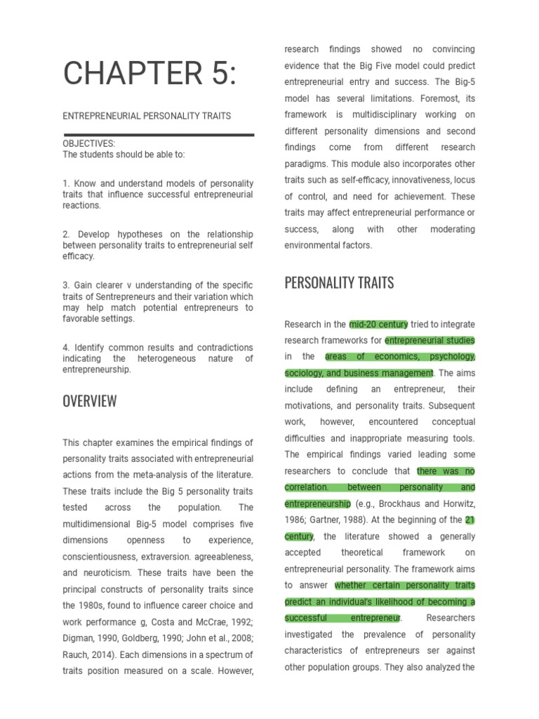 Chapter 5 | PDF | Entrepreneurship | Extraversion And Introversion