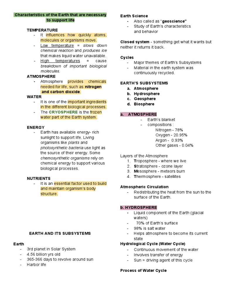 Characteristics of Earth Necessary to Support Life: Temperature ...