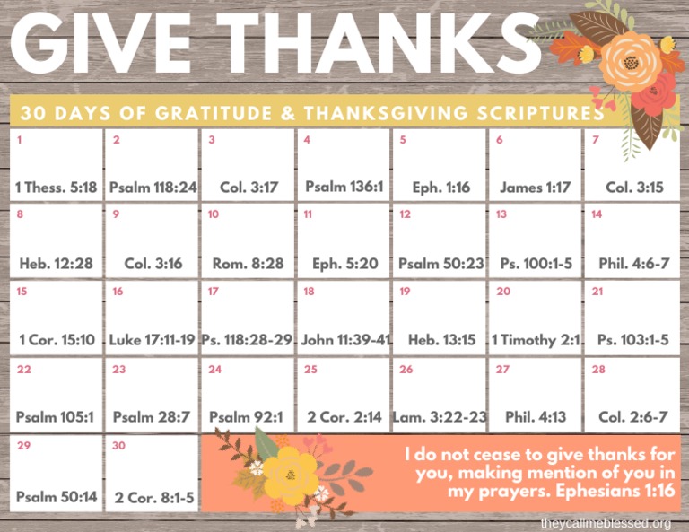 30 Days of Gratitude & Thanksgiving Scriptures Calendar | PDF