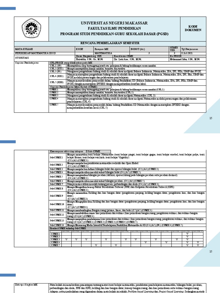 RPS Pendidikan Matematika SD - Edit Andi - Hae | PDF