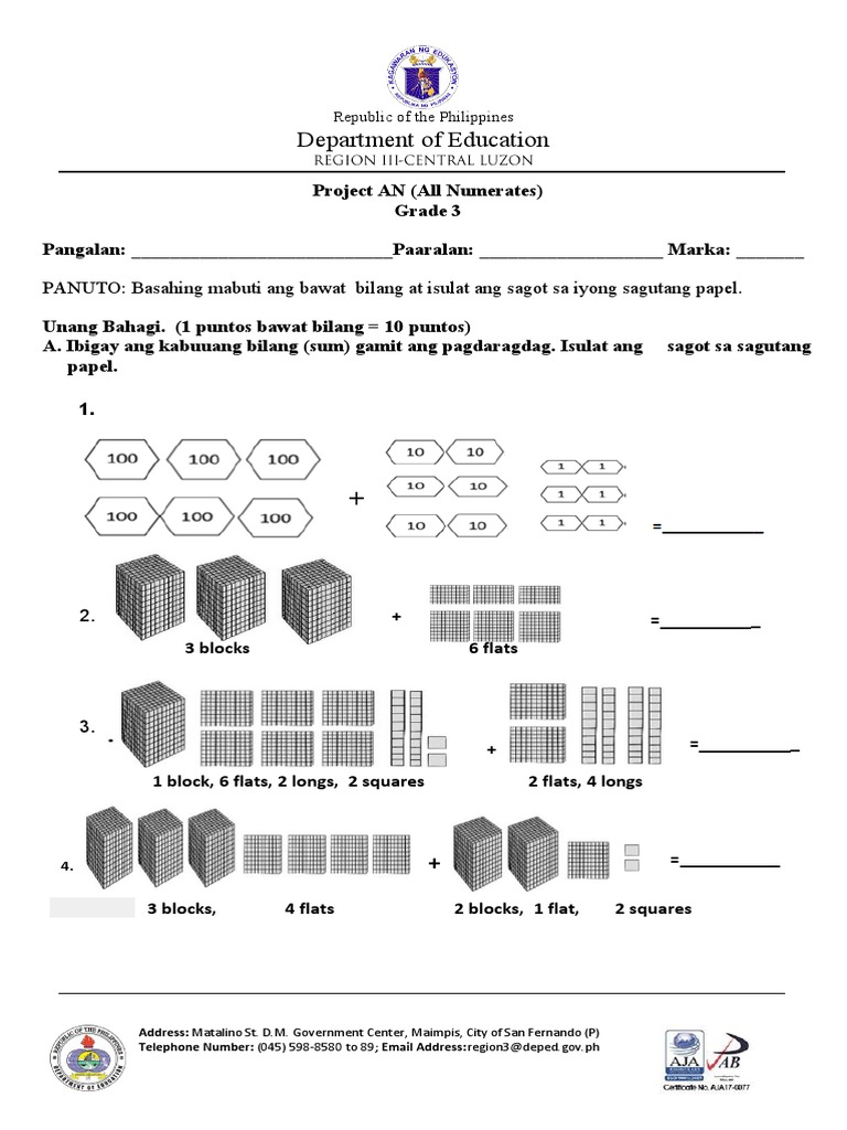 Grade 3 Project An Assessment Tool Post Test Tagalog | PDF