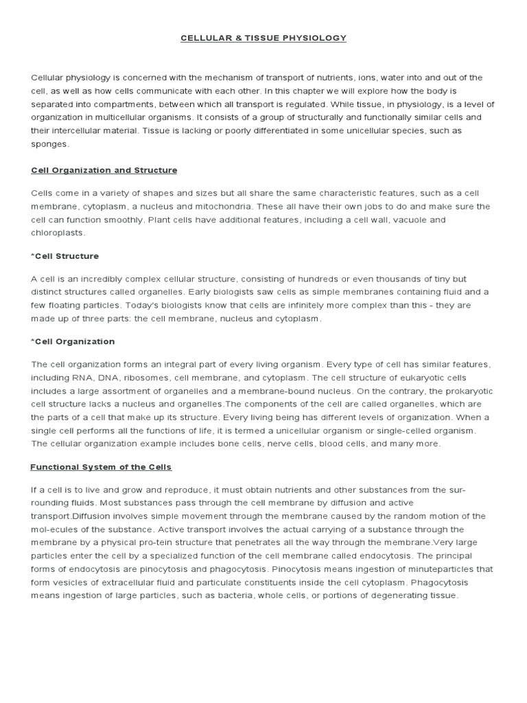 Celluler&tissue Physiology | PDF | Cell (Biology) | Organelle
