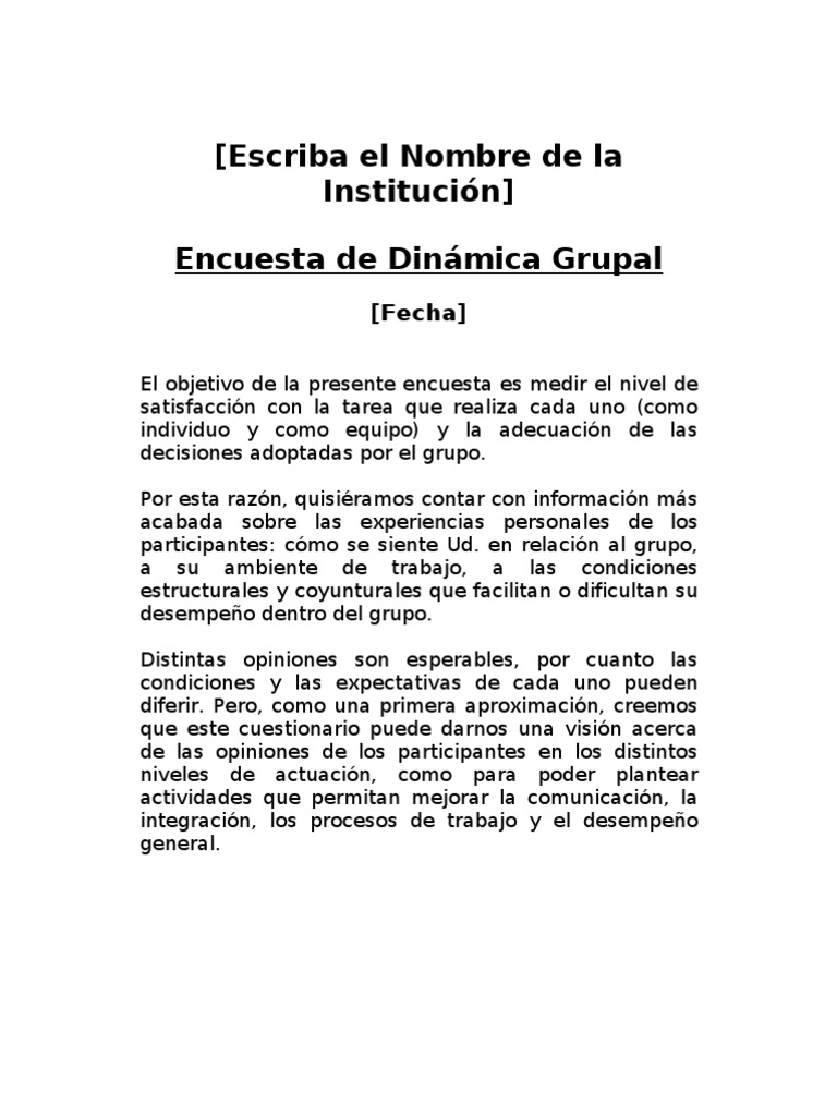 Encuesta de Dinámica Grupal | PDF | Toma de decisiones | Cognición