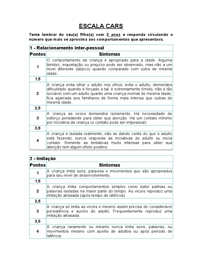 Escala Cars | PDF | Autismo | Comunicação
