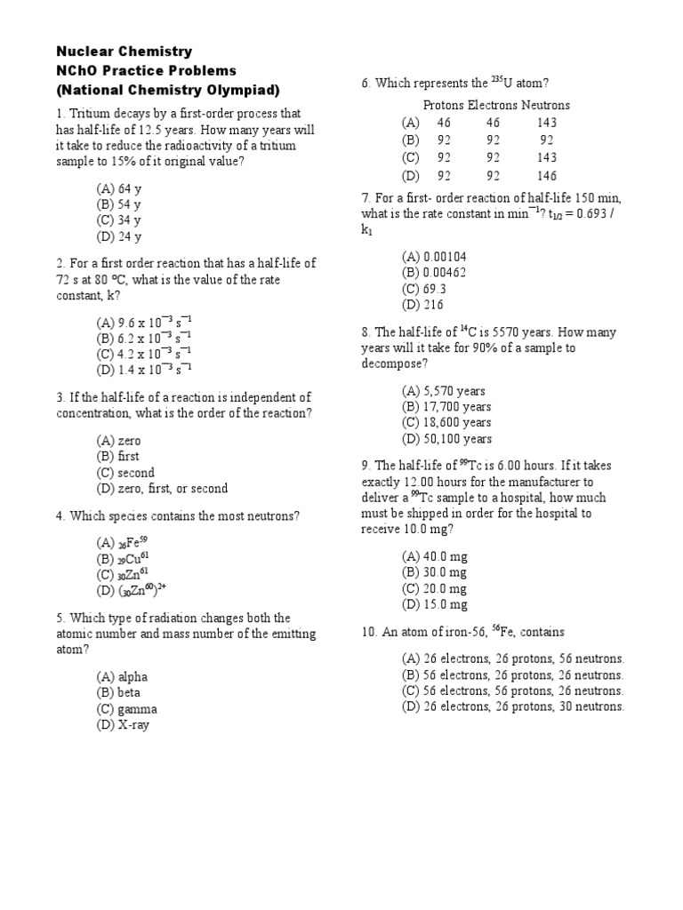 Nuclear Chemistry Olympiad Problems | PDF | Neutron | Radioactive Decay