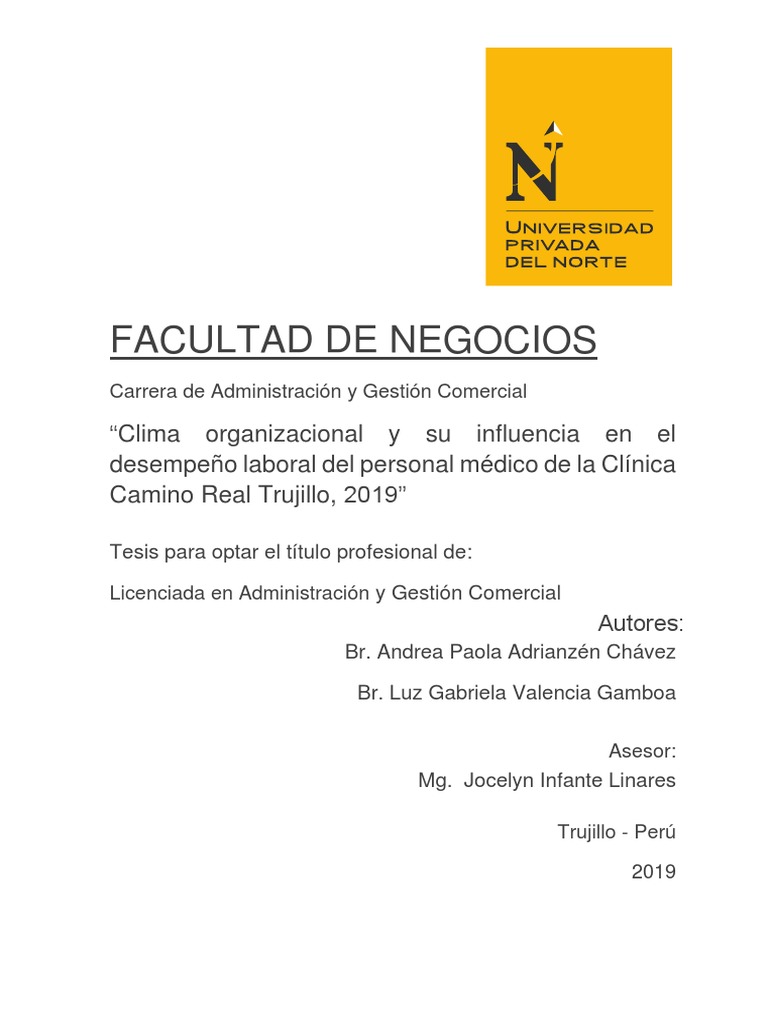 Clima Organizacional y Su Influencia en El Desempeño Laboral Del ...