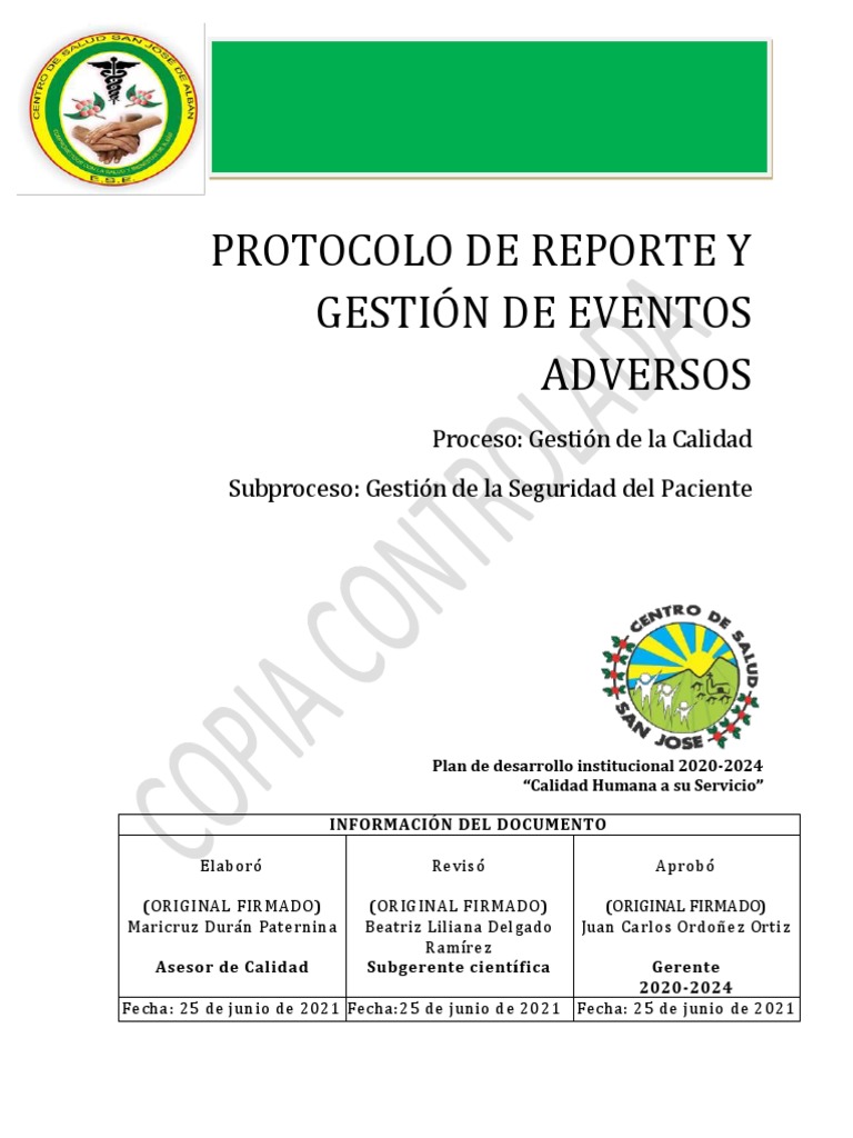 Protocolo de Reporte y Gestión de Eventos Adversos. | PDF | Seguridad del paciente | Sistema de ...
