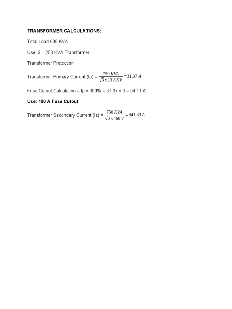 Transformer Calculations Pdf