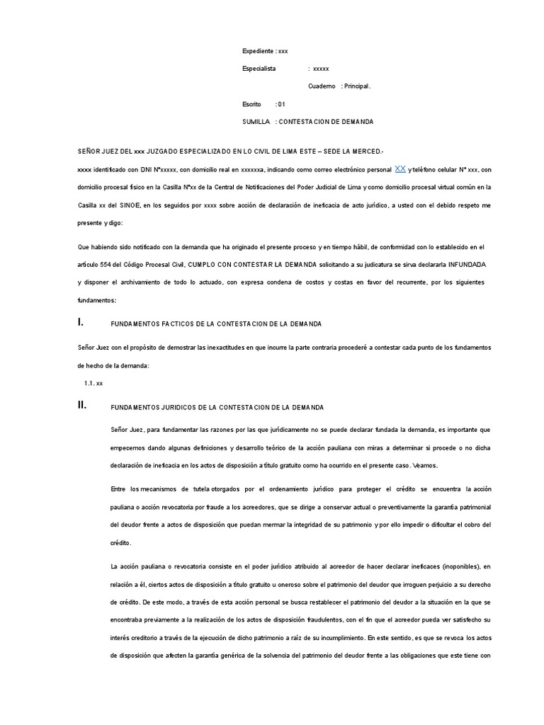 Modelo de Contestacion de Demanda | PDF | Demanda judicial | Bienes (Ley)