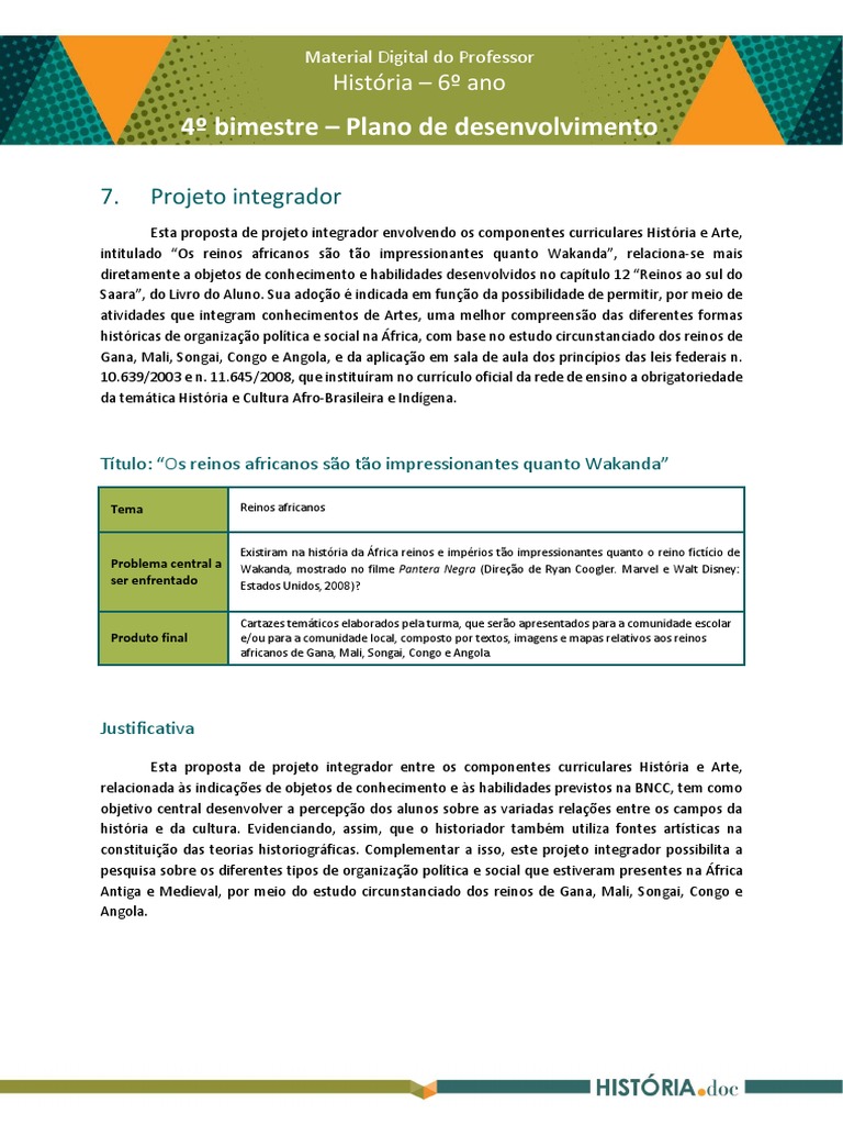 24 Hist Doc 6ano 4bim Projeto | PDF | África | Sociologia