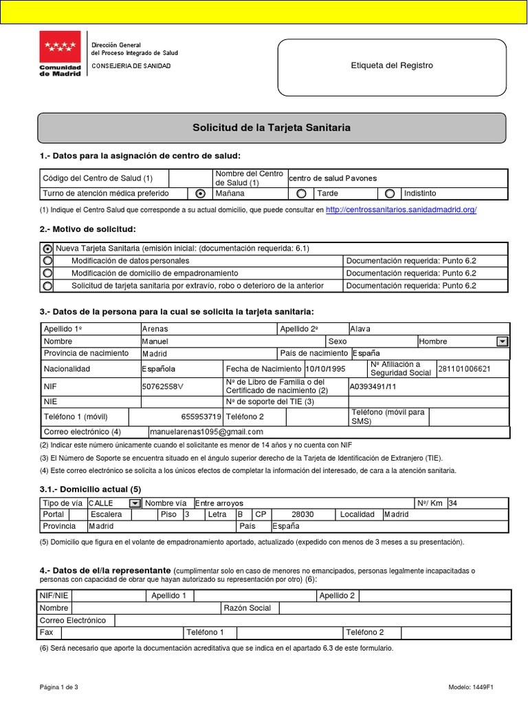 Solicitud de Tarjeta Sanitaria | PDF | Privacidad de la información | Gobierno
