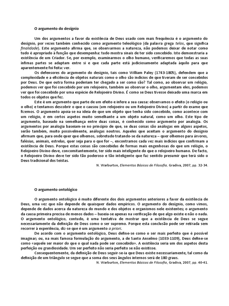 O Argumento do Desígnio e sua Defesa | PDF | Deus | Existência de Deus