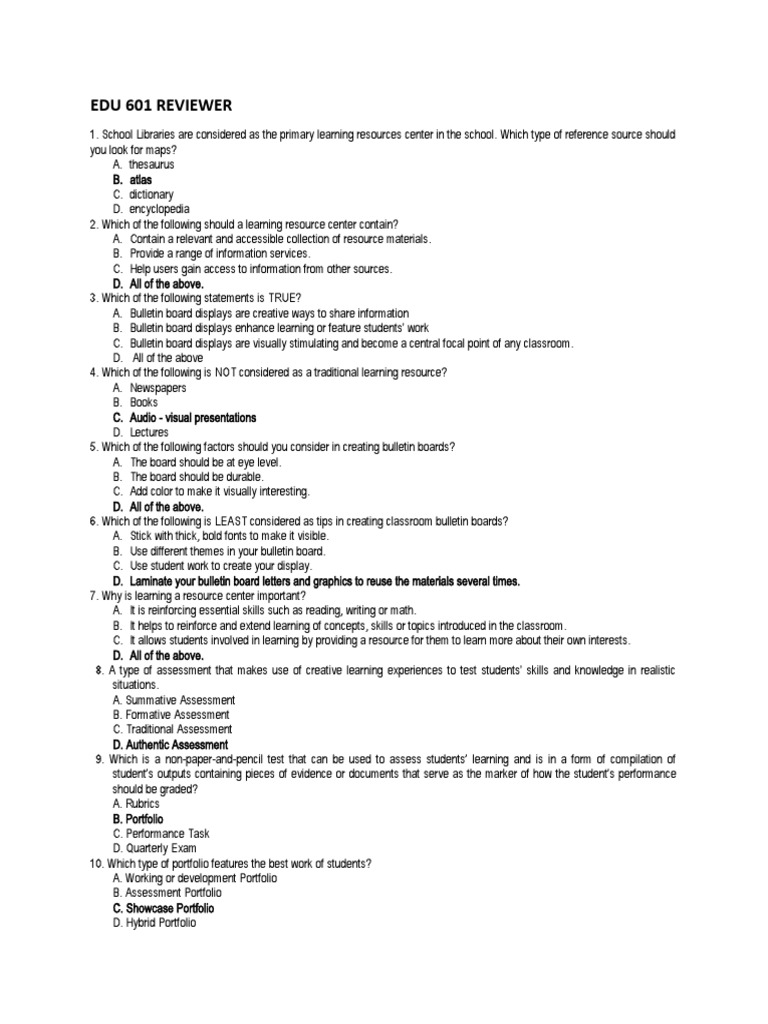 P3 Edu 601 Reviewer | PDF | Educational Assessment | Educational Technology