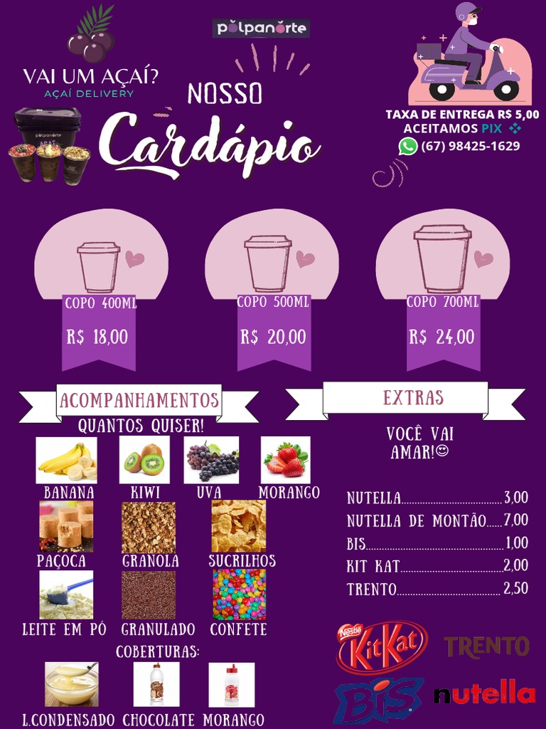 Menu para Açaíteria Açaí No Copo | PDF