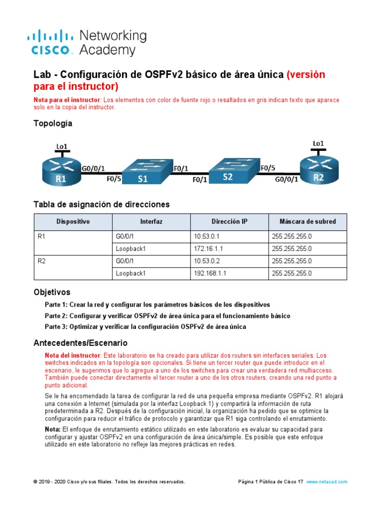 2.7.2 Lab - Configure Single-Area OSPFv2 - ILM | PDF | Enrutador (Computación) | Red de arquitectura