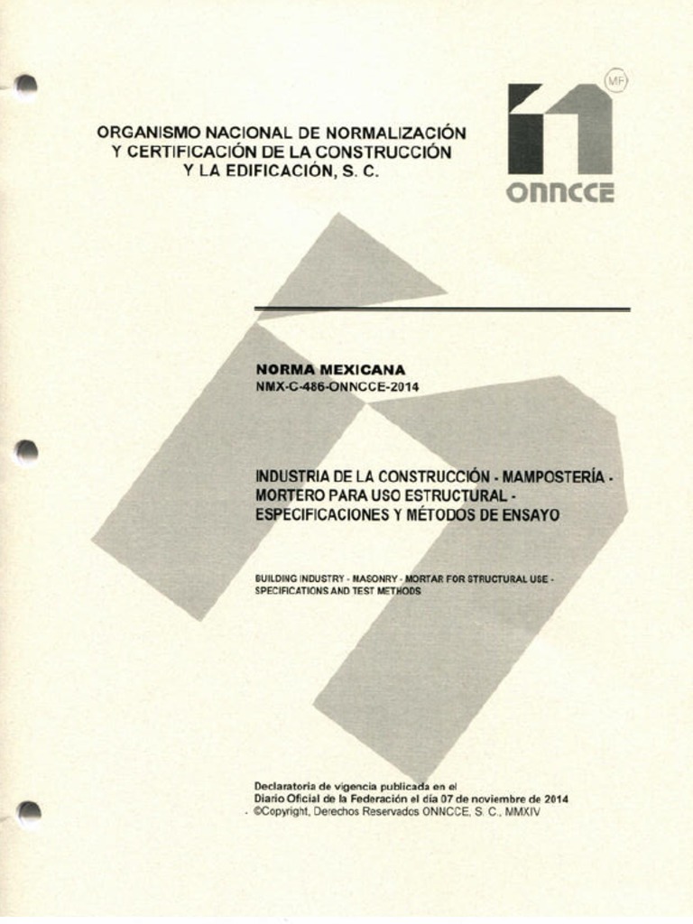 NMX C 486 Onncce 2014 Mortero para Uso Estructural | PDF