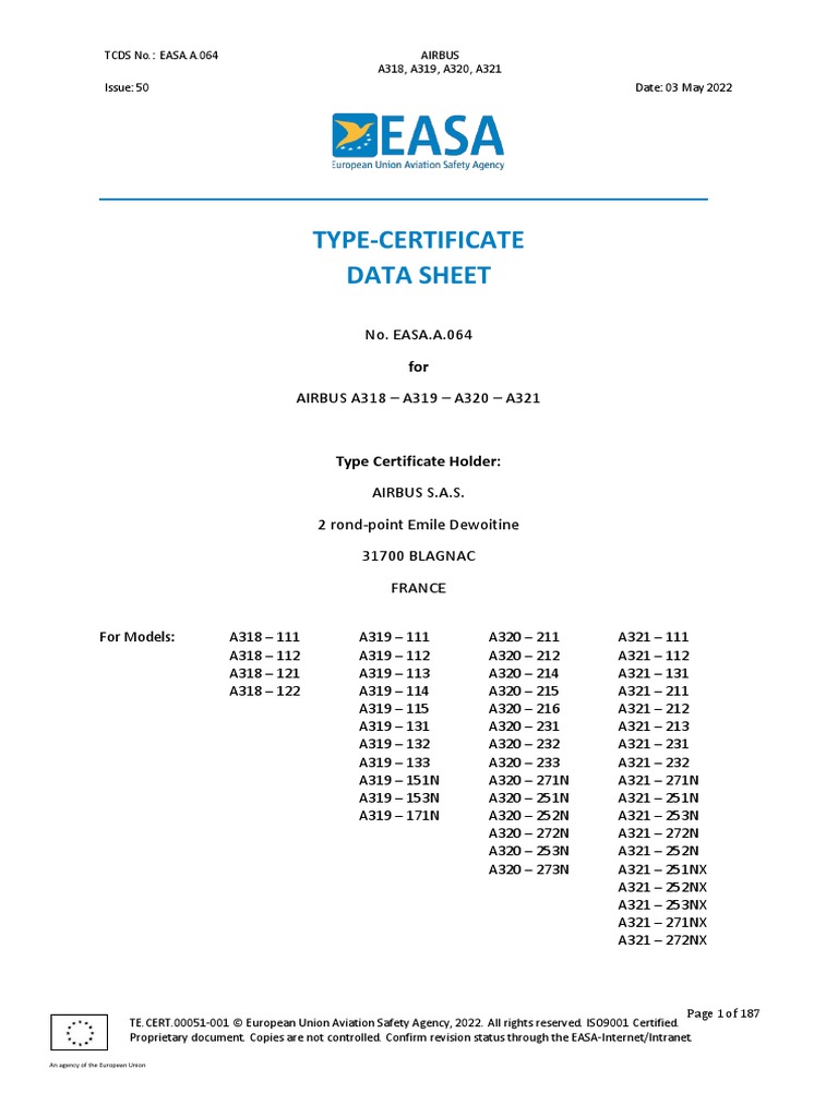 TCDS - EASA A 064 - Airbus - A318 - A319 - A320 - A321 - Iss - 50 | PDF | Jet Aircraft | Airliner