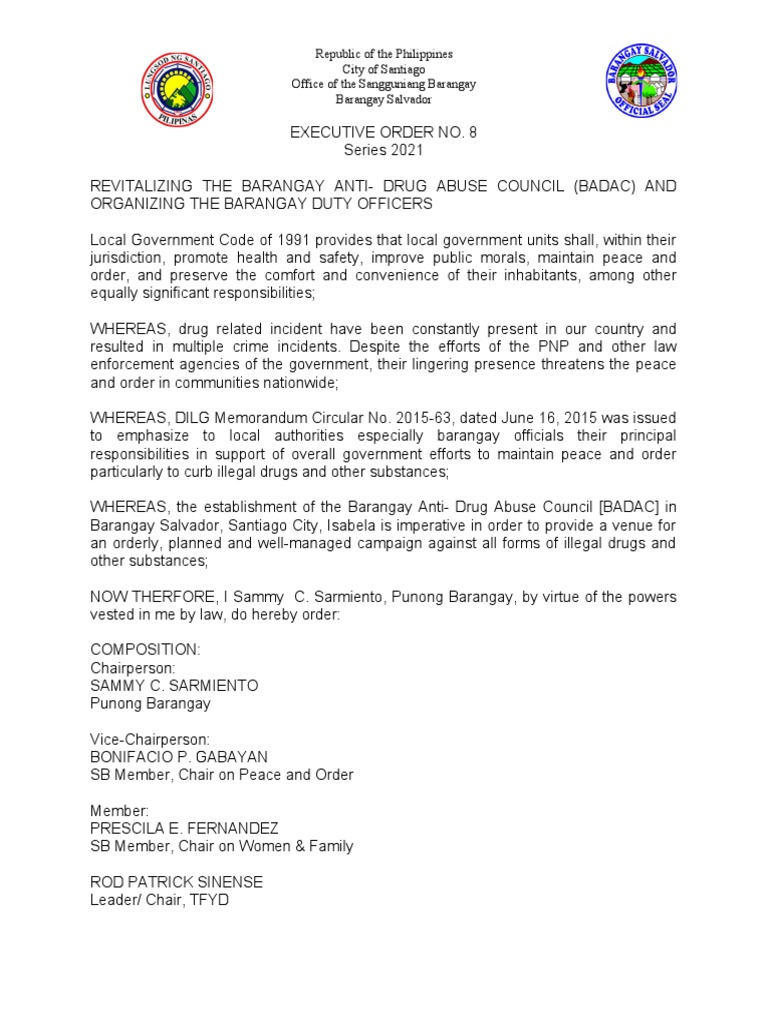8-Badac Organizing Barangay Duty Officers | PDF | Justice | Crime ...