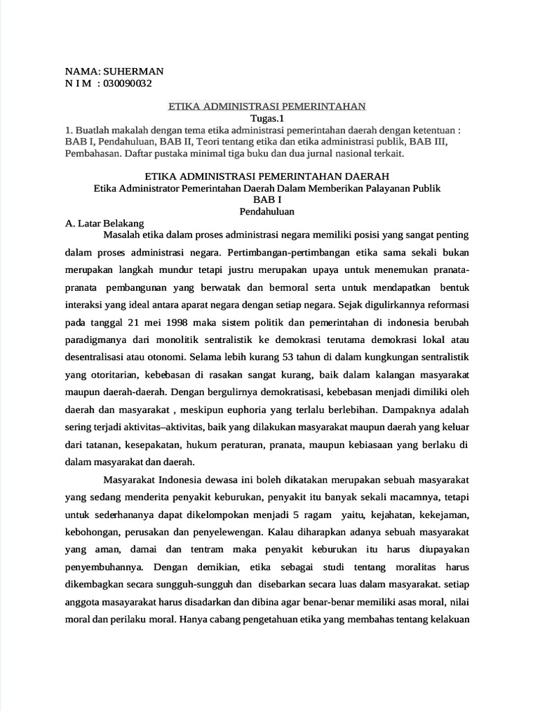 PDF Tugas 1 Etika Administrasi Pemerintahan - Compress | PDF