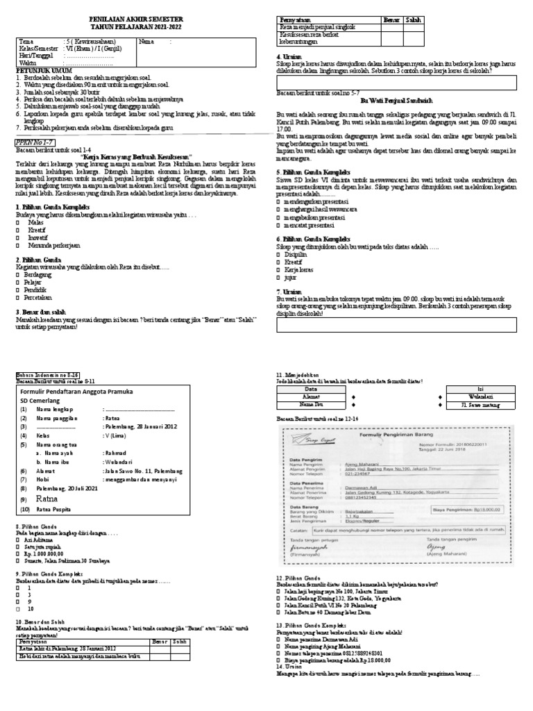Soal Pas Tema 5 | PDF