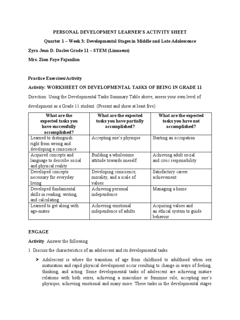 Developmental Tasks in Adolescence | PDF | Adolescence | Developmental ...