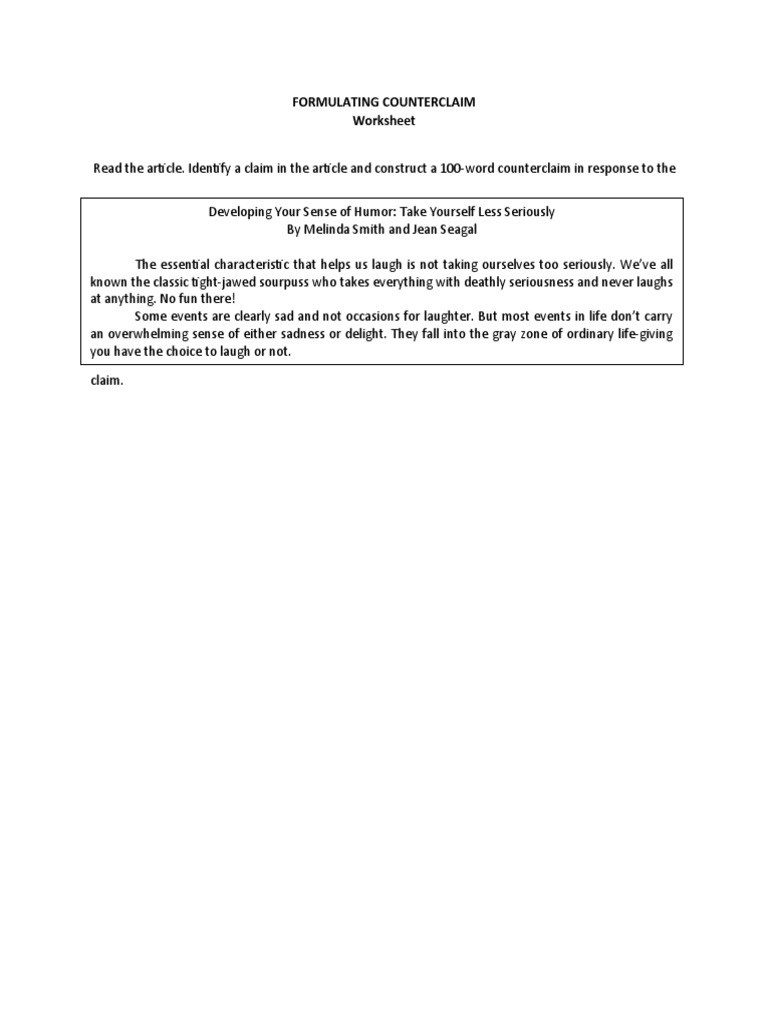 Formulating Counterclaim Activity | PDF | Career & Growth | Self ...