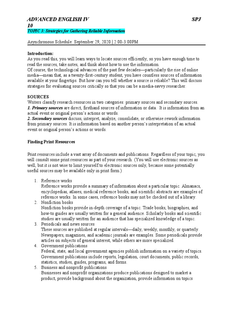 Topic 3 - Strategies in Gathering Sources Student | PDF | Books ...