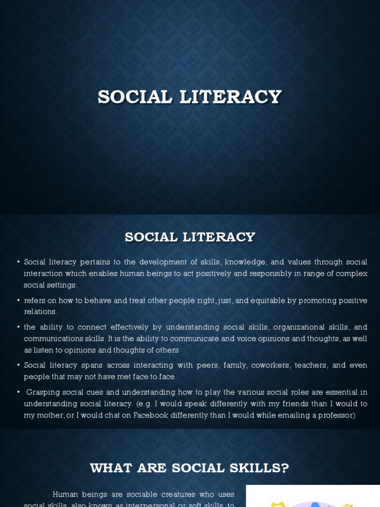 Developing Social Literacy: Understanding Social Skills, Their ...